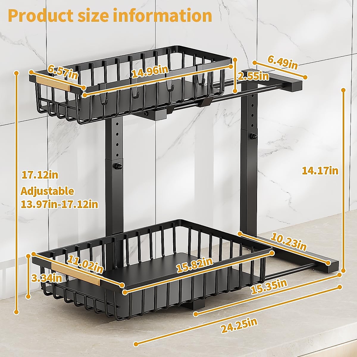 ZMJESSNIA Under Sink Organizer, 2 Tier Under Sink Organizers and Storage, Metal Slide out Pull out Cabinet Organizer ，2 Pack Sliding Drawer Organizer for Kitchen Bathroom Pantry