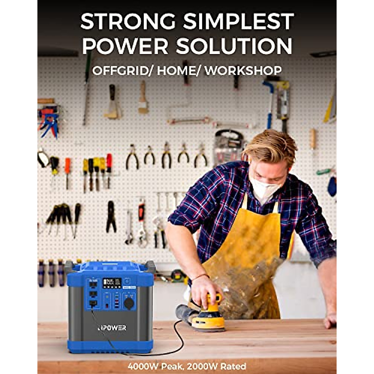 LIPOWER 2000W Portable Power Station LiFePO4, MARS-2000 Solar Powered Generator, 1460Wh Battery Backup With AC Outlets Power Supply Portable Generator For Outdoor Camping, RV, Emergency (Blue)