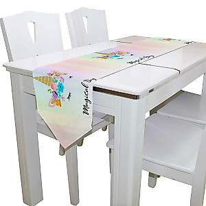 WOOR Double-Sided Zodiac and Constellations Unicorn Head with Flowers Table Runner 13 x 90 Inches Long,Table Cloth Runner for Wedding Party Holiday Kitchen Dining Home Everyday Decor