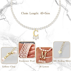 JSJOY Pearl Initial Necklaces for Women Mom Gifts from Daughters Gold Initial Necklace Freshwater Pearl Choker Necklace Letter C Necklace Mom Birthday Gifts High School Graduation Gifts