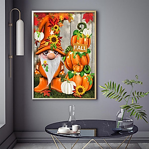 Akahllc Gnome Diamond Painting Kits for Adult, Pumpkin Diamond Art Kits for Adults 5D DIY Diamond Dots Gem Art and Crafts Thanksgiving Decoration 12x16 inches