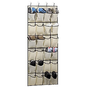 MISSLO Over the Door Shoe Organizer 24 Large Fabric Pocket Closet Accessory Storage Hanging Shoe Hanger, Beige