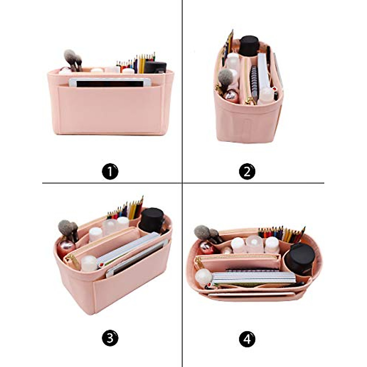 LEXSION Felt Purse Insert Handbag Organizer Bag in Bag Organizer with Zipper Wallet Bag Bottle Holder 8023 Pink L