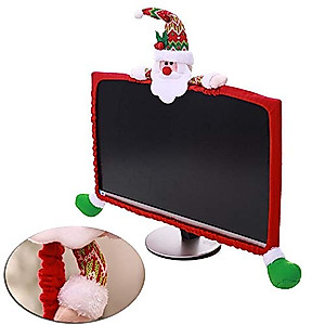 Christmas Computer Monitor Cover, Elastic Xmas Decorations Santa Claus Computer Laptop Monitor Border Cover for Home Office Decor Year Gift Ideas