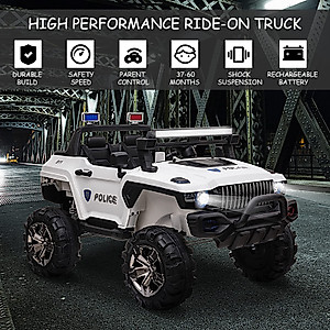 Aosom 53" L 2-Seater 12V Police Car Ride On Truck with Remote Control, Battery Operated Electric Car for Kids with Suspension, MP3 Player, Lights, Music, Horn, White
