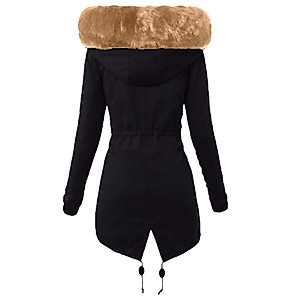 Womens Hooded Warm Winter Thicken Fleece Lined Parkas Long Coats Jackets Outwear with Faux Fur Hood