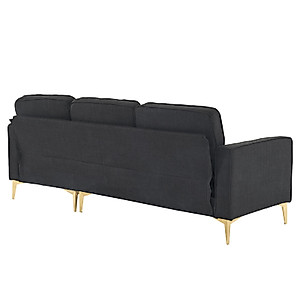 Karl home L-Shape Sectional Sofa Linen Fabric Sofa Couch Living Room Futon Couch with Reversible Chaise, Lattice Decored Seat Cushion, Black