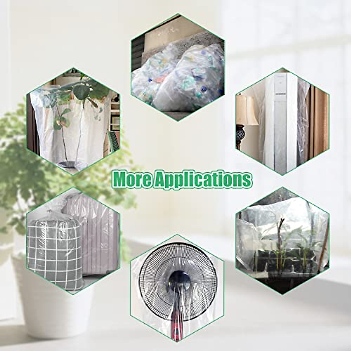 ANPHSIN 6 Pcs Winter Plant Film Cover with Drawstring- 35.4" x 59.1" Plastic Plant Cover Freeze Protection Transparent Waterproof Plant Shelter Bag for Outdoors Garden Plants Shrubs Sapling Crops