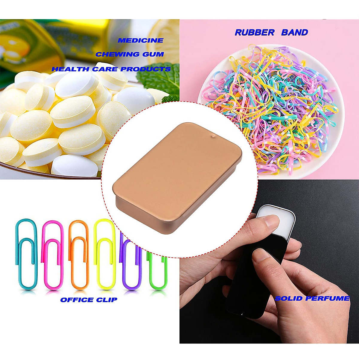 Mini Skater 2.4"x1.3"x0.43" Extra Small Metal Slide Top Tin Containers Sliding Cover Push-Pull Tin Box Portable Slide Cover Storage Box for Jewelry Cosmetic Organizer(Rose Gold) (8)