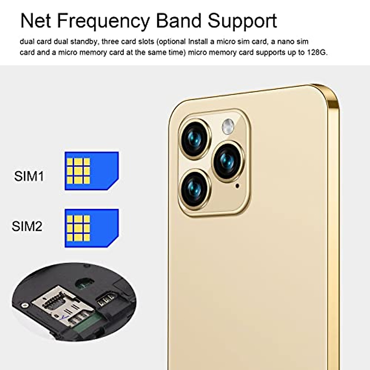 Unlocked Smartphones, I14 Pro Max Android 11, 128GB Unlocked Smart Phone 6.1inch HD Full Screen Phone Dual SIM Card Mobile Cellphones, Face ID Unlocked Cell Phone 4G with 4000mAh Large Battery(gold)