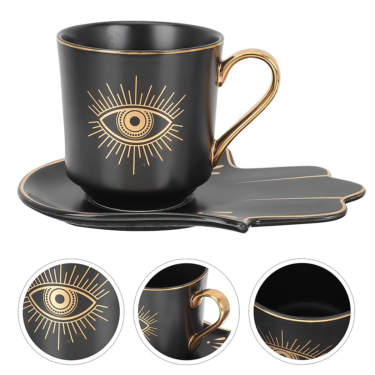 Tofficu Evil Eye Coffee Mug: Vintage Ceramic Teacup Turkish Arabic Greek Tea Server Sets Lucky Evil Eye Coffee Cup with Saucer for Cappuccino Mocha Tea Cereal Latte Mulled Wine