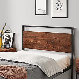 Yaheetech Twin Metal Platform Bed Frame with Rustic Wooden Headboard and Footboard, Single Country Bed for Boys& Girls, No Box Spring Needed/12 Inch Underbed Storage/No Noise/Easy Assembly, Mahogany