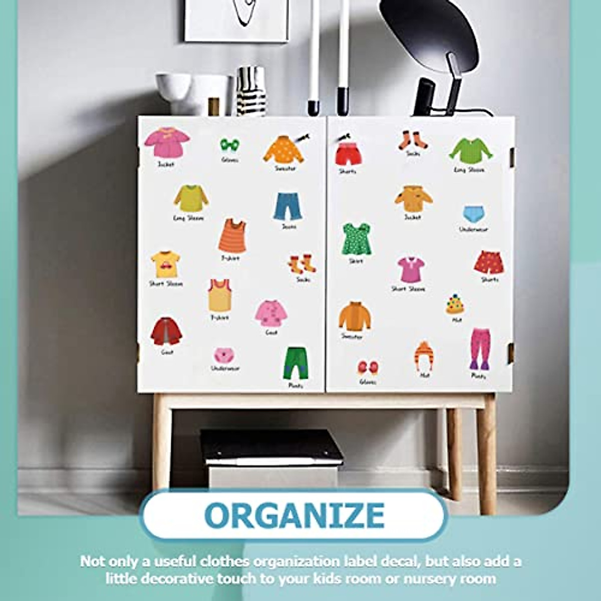 jojofuny 1set Classification PVC Wall Label Clo Organization Drawer Toddler Labels Sticker Kids for Kit Wardrobe Sort Clothing Decoration Bedroom Decals Decorative Nursery Kids,