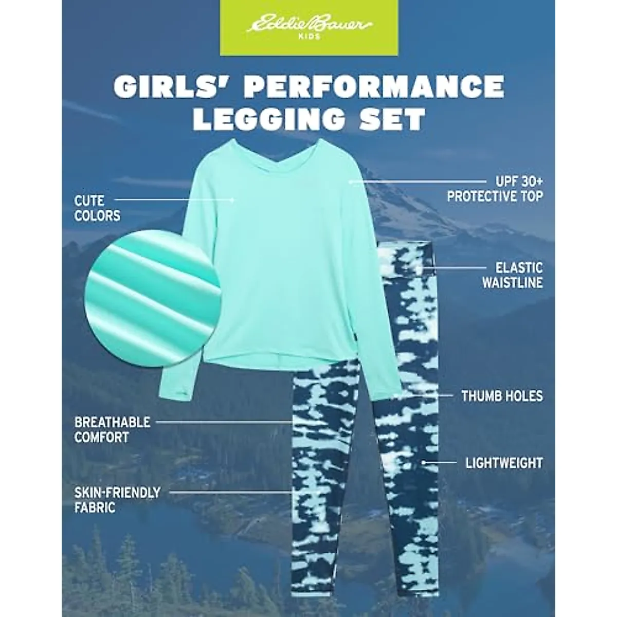 Eddie Bauer Girls' Active Legging Set - Athletic Moisture Wicking Leggings and Lightweight Performance Top for Girls (XS-XL), Size Medium, Aqua