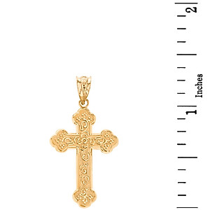 Religious Jewelry 14k Yellow Gold Eastern Orthodox Floral Rose Cross Pendant