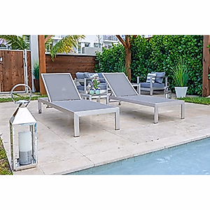 Belvedere 3-Piece Brushed Aluminum Outdoor Patio Furniture Chaise Lounge Chair Set w/Two Chaise Lounge Chairs and Side Table