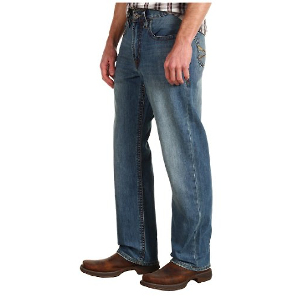 Stetson Men's 1520 Standard Straight Leg Fit Jean,Light Stone Wash with X Back Pocket Embroidery, 38x34