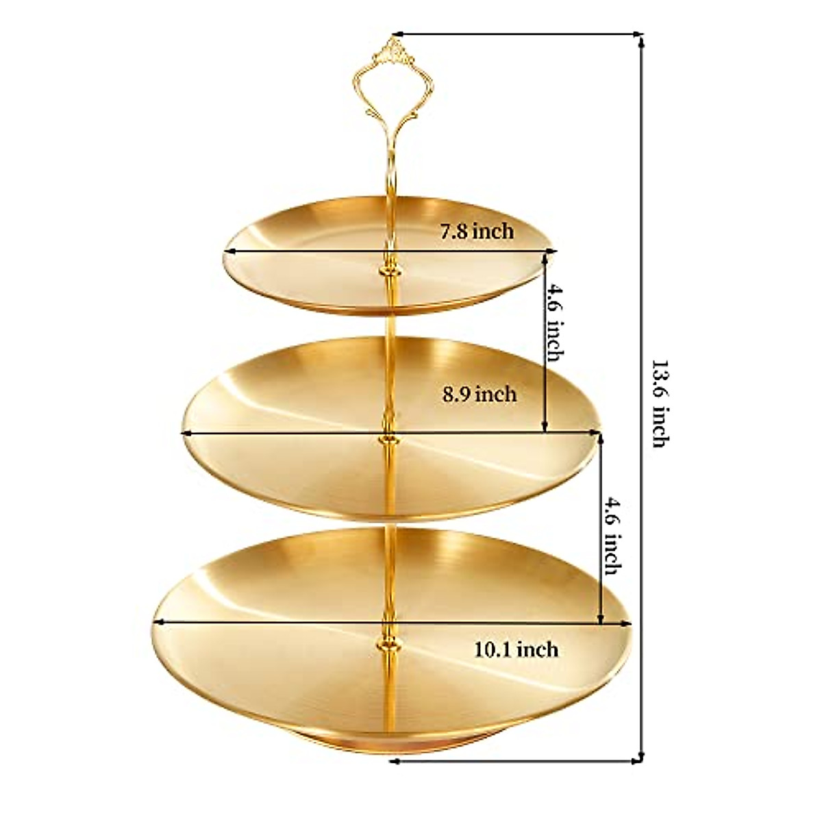 PUWWOT Gold Metal Tiered Cupcake Stand, Stainless Steel 3 Tier Cupcake Display Tower, Cake Stand, Pastry Dessert Holder for Baby Shower Birthday Party Wedding (Stainless Steel Golden)