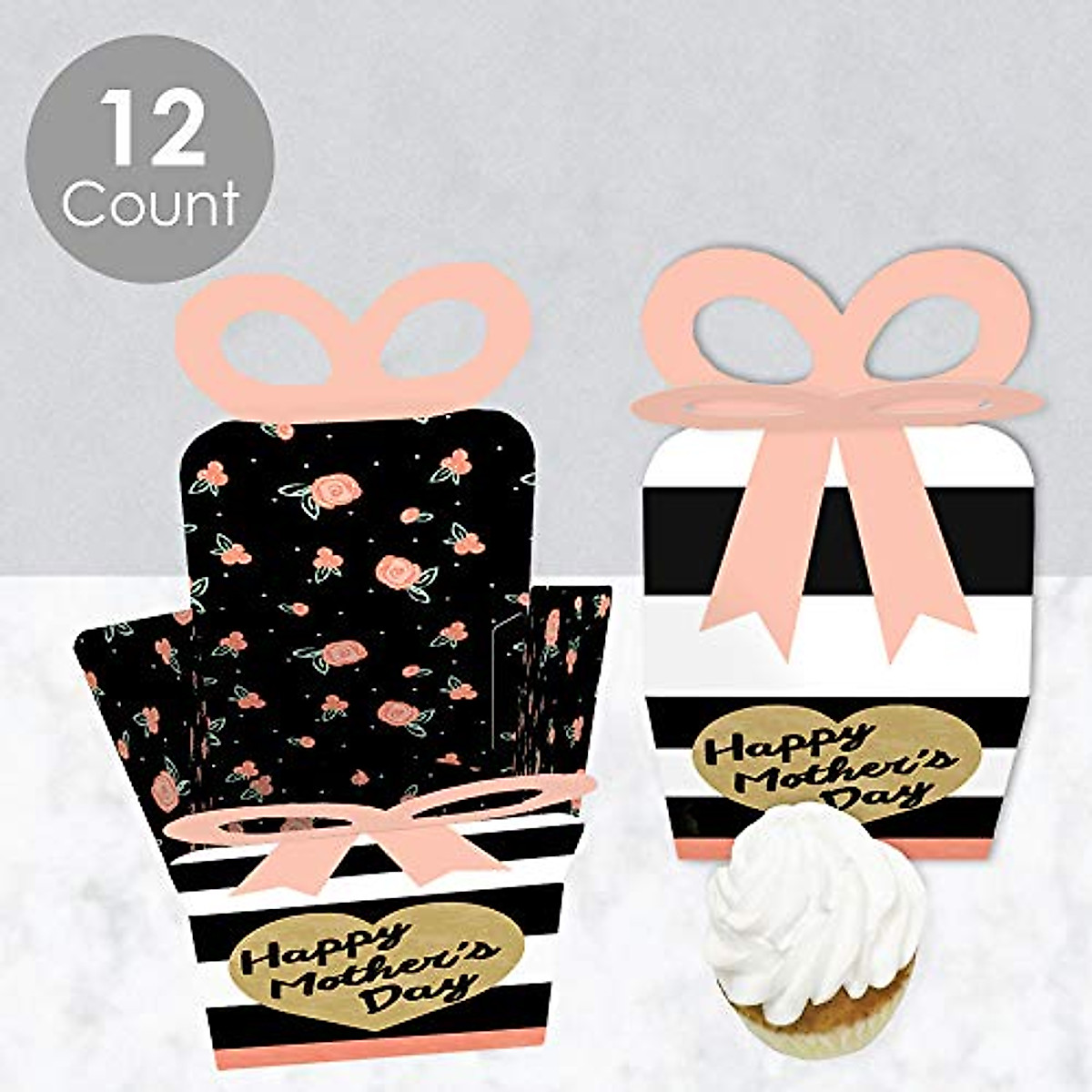 Big Dot of Happiness Best Mom Ever - Square Favor Gift Boxes - Mother’s Day Party Bow Boxes - Set of 12