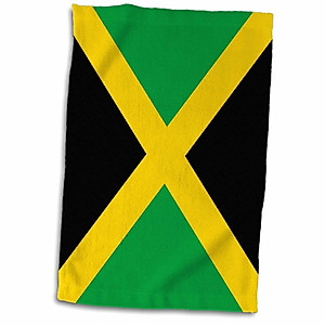 3D Rose Flag of Jamaica Square-Caribbean Jamaican Green Black with Yellow Gold Saltire Cross Towel, 15" x 22", Multicolor