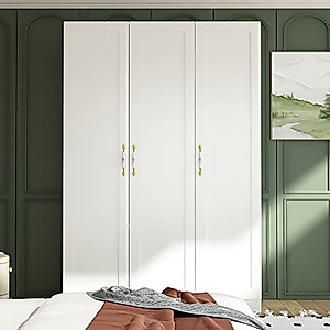 Homsee Large Wardrobe Armoire Wooden Closet with 3 Doors, 5 Storage Compartments, 2 Hanging Rods & Decorative Handles for Bedroom, White (47.2”L x 18.3”W x 69.7”H)