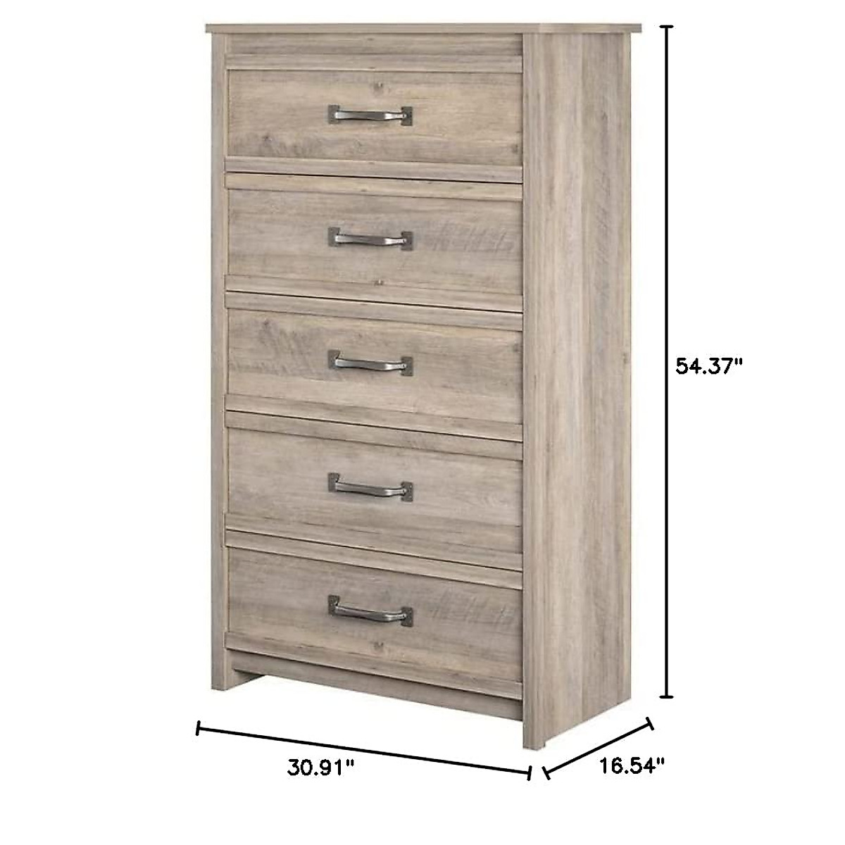Ameriwood Home Bassinger 5 Drawer Dresser, Gray Oak