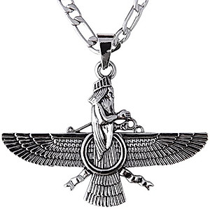 Asoodehdelan Medium Silver Pt Farvahar Necklace Iranian Persian Art Iran Persia Faravahar Gift (18" Chain)