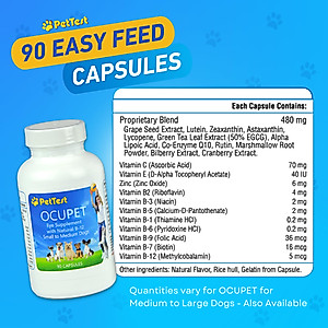 Ocupet Advanced Vision and Eye Health Supplement for Medium to Large Dogs Packed with Natural B12, Grape Seed Extract and Lutein to Support Pets with Diabetes or Eye Related Conditions-90 Capsules