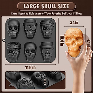 HKNMTT Halloween Silicone Molds for Baking Extra large, 6 Cavities 3D Skull Cake Pizza Pan Molds, Nonstick Halloween Skeleton Mold for Ice Cupcake