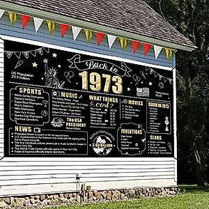 Large 50th Birthday Banner Backdrop Decorations for Men Women, Black Gold Back in 1973 50 Birthday Sign Party Supplies, Happy 50 Year Old Bday Background Decor for Outdoor Indoor