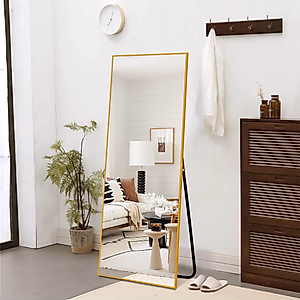 NicBex Full Length Mirror, 60" x 20" Wall Mirror Full Length Wall Mounted Mirror Aluminum Alloy Frame Dressing Mirror for Bedroom/Living Room/Dorm Room Floor Mirror with Stand,Gold