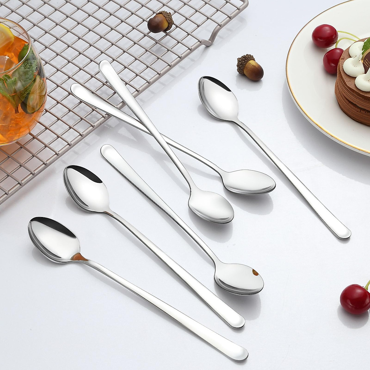 Pleafind 12-PCS Long Spoon (7.9 inch), Long Handle Iced Tea Spoons, Coffee Spoon, Ice Cream Spoon, Stainless Steel Stirring Spoon, Long Spoons for Shakes Cocktail Stirring Coffee Cold Drink