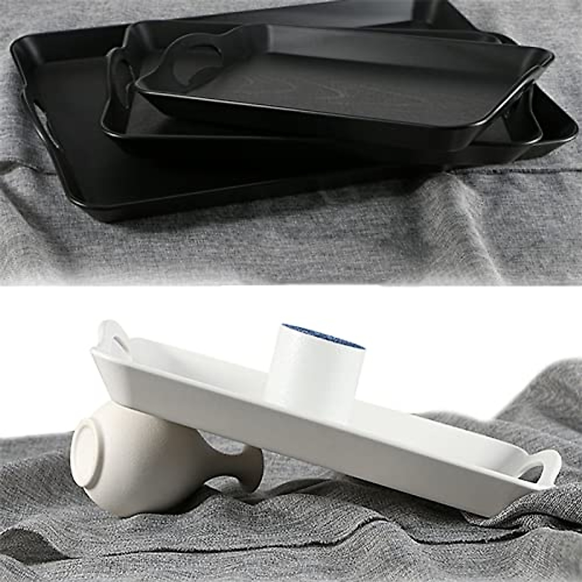 JHSLXD Retro Trays Kitchen/Dining Room Serving Trays Multi-Purpose Trays Breakfast Trays Non-Slip Fruit Trays Creative Rectangle Water Cup Trays,Black,51.5CM