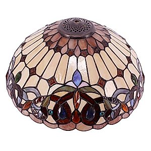 WERFACTORY Tiffany Lamp Shade Replacement 16X8 Inch Serenity Victorian Stained Glass Lampshade Only with Cap fit for Table lamp Pendant Light Ceiling Fixture (Part Not Included) S021 Series