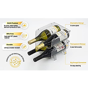 smartified Fridge Wine & Water Bottle Holder Stand - Multipurpose Stackable Storage Organizer for Refrigerator Cabinet Kitchen Countertops Pantry Wine Cellar, Clear Plastic, 2 Packs of 2-Bottle Rack