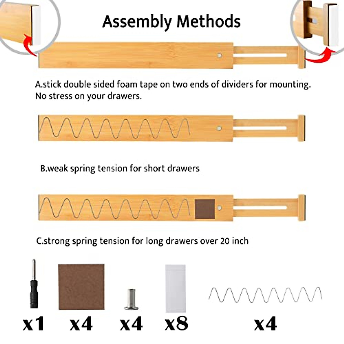Midoriwood Adjustable Bamboo Drawer Dividers, 16.8-21.8 inches Expandable Kitchen Drawer Organizer for Large Utensils, Drawer Separators Organizationw