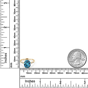 Gem Stone King 10K Yellow Gold 10X8MM Oval Gemstone Birthstone & White Diamond Engagement Ring | Yellow Gold Ring For Women | Available in Size 5-9