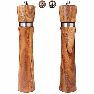Pepper Grinder, VanlonPro Wooden Pepper Mill Salt Mill, Adjustable Coarseness Peppermill and easily refillable, Ceramic Grinding Mechanism (10 Inch, 2 Pack)