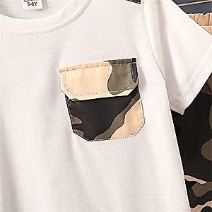 PATPAT Boy's 2 Piece Outfits Camouflage Print Short Sleeve Tee and Shorts Set with Pocket, Army Green, 11-12 Years