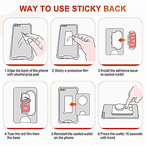 3PCS Adhesive Base Replacement for Pops Wallet+, Detachable Sticky Plastic Part Strips for Socket Wallet Plus & Wallet Case Back with Extra 3Pack 3M VHB Sticker Tapes, Sleeve Attachment Piece Black
