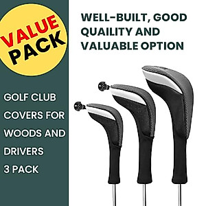 FINGER TEN Golf Club Head Covers Woods Driver Fairway Hybrid 3/4/5 Set, Headcovers Men 1 3 5 7 X Interchangeable Number Tag, Fit All Wood Clubs (3 Pack-Black(1D+1F+1H))