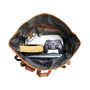 jaald 23" Brown Leather Backpack Vintage Rucksack Laptop Bag Water Resistant Roll Top College Bookbag Comfortable Lightweight Travel Hiking/picnic For Men