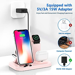 OLEBR Charging Station for Apple Multiple Devices, 3 in 1 Fast Charger Station Dock for iPhone Series 14/13/12/11/X/8 Plus, Charger Stand for iWatch Ultra 8 7 6 SE 5 4 3 2 1 with Adapter(Pink)