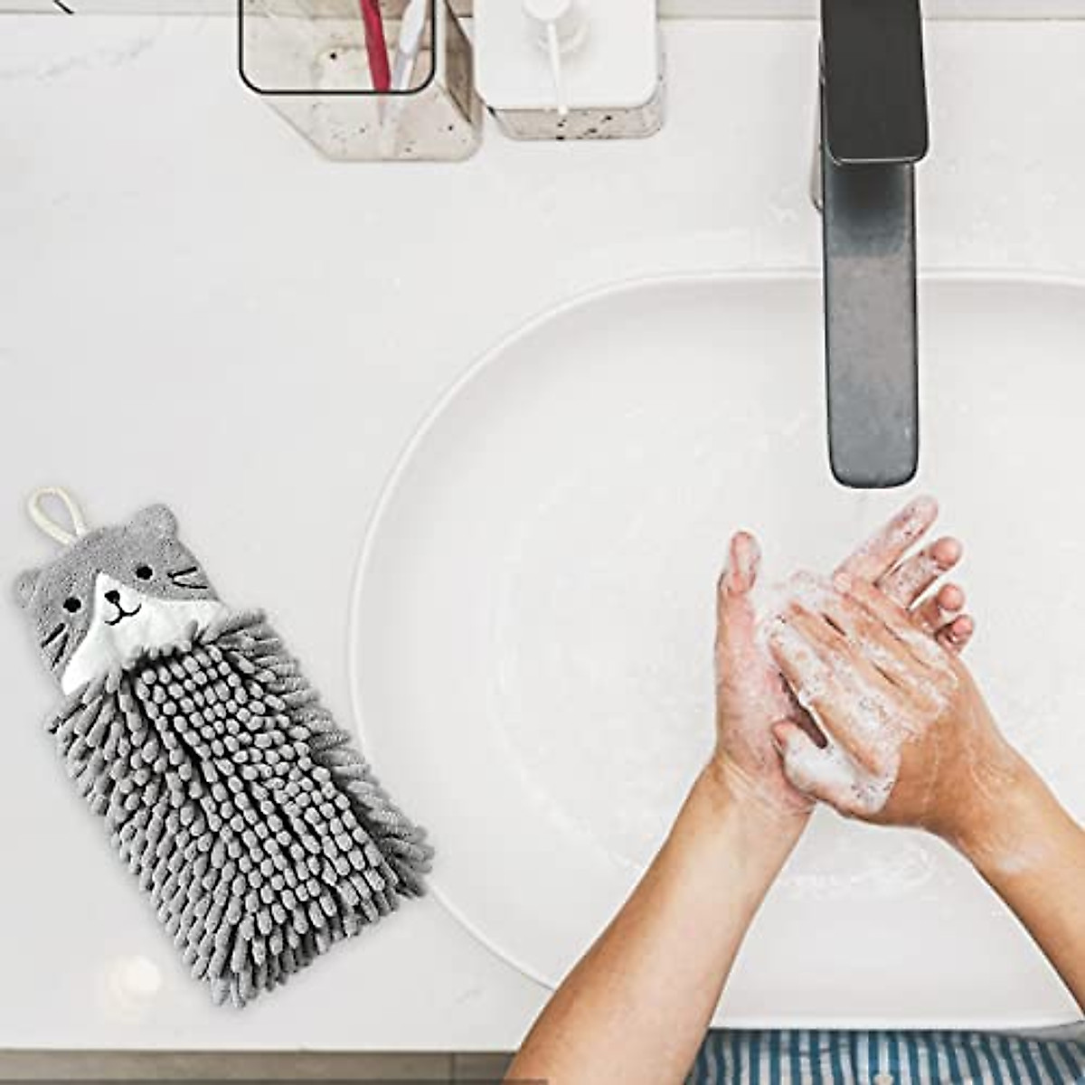 Uwariloy Chenille Hand Towel - Cute Animal Soft Hanging Hand Towels, Fast Drying & Absorbent Thick Microfiber Hand Towel Decorative Towels for Kitchen Bathroom