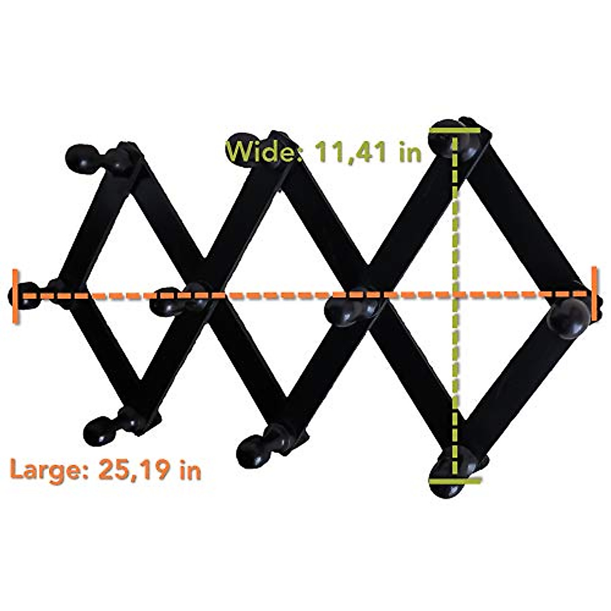 Jacq & Jürgen Expandable 10 Peg Wall Mount Storage Rack 100% Wooden & Black Color