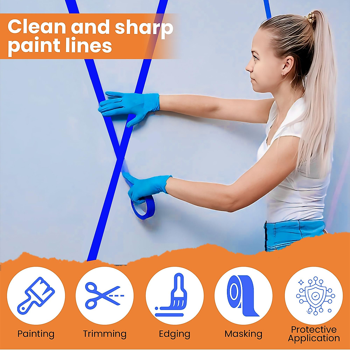 STIX-ON Painter’s Tape – 2 inch/ 1.88 inch x 60 yds Masking Tape Rolls – Paint Tap for Wall, Trim, Glass, Metal – Fine Line Tape for Precise Lines, Edges – Residue-Free Blue Painters Tape-Single Roll