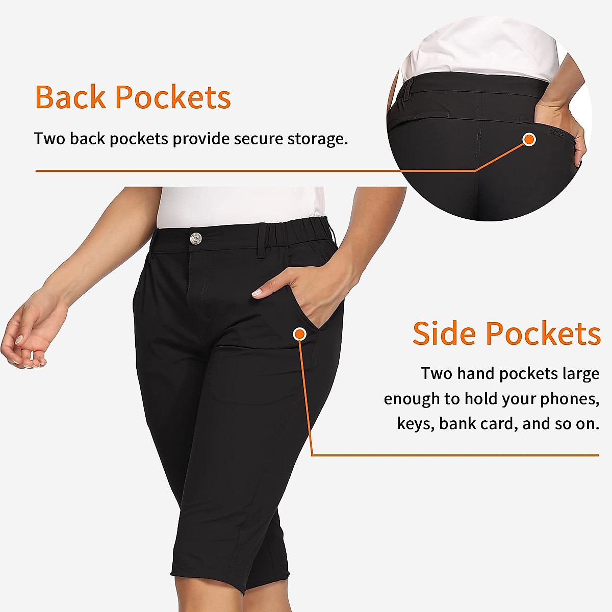 CQC Women's Outdoor Hiking Shorts - Lightweight Quick Dry Cargo Shorts,UPF 50+, Water Resistant,4 Pockets Black XXL