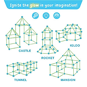 Kangabu Fort Building Kit - 120 Pieces - Glow Fort Building Set for Kids Ages 4-11 - Kids Fort Building Kit, Build a Fort Kit for Kids - Fort Builder, Fort Making Kit, Outdoor and Indoor Fort