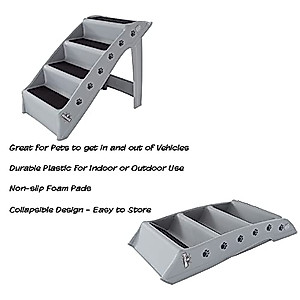 Pet Stairs Collection - Safe and Durable Indoor or Outdoor Ramp with 4-Step Design - Cat or Dog Steps for Couch, Bed, Truck, SUV, or Car by PETMAKER (Gray)