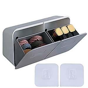 XMCMFZ Cotton Swab Storage Box Makeup Organizer for Cotton Wall Mounted Balls BallPads Holder Swabs Holder Wall Mount Makeup Pads Storage Canister for Bathroom Bedroom (Gray)
